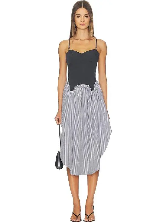 FLEUR DU MAL Colorblock Cupped Midi Dress - Black Stripe