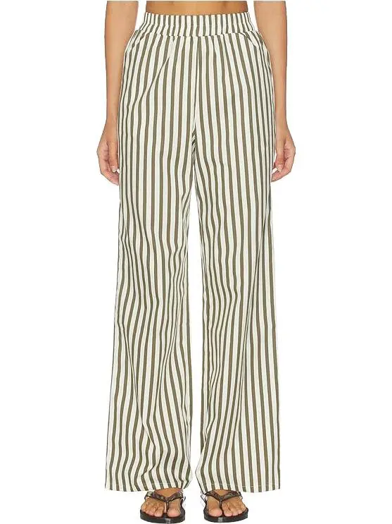 4TH & RECKLESS Wide Leg Beach Trouser - Olive Stripe