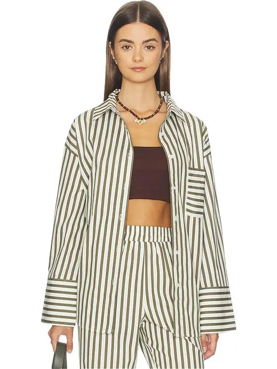 4TH & RECKLESS Jessie Oversize Beach Shirt - Olive Stripe