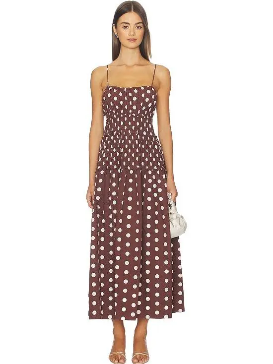 JUILLET Amelia Midi Dress - Brown Polka Dot