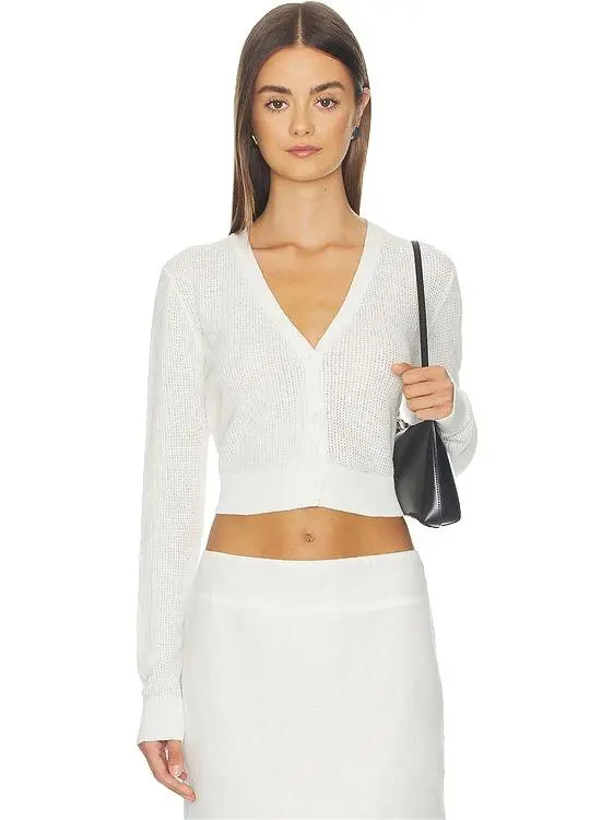 Enza Costa Linen Blend Cropped Cardigan - Off White