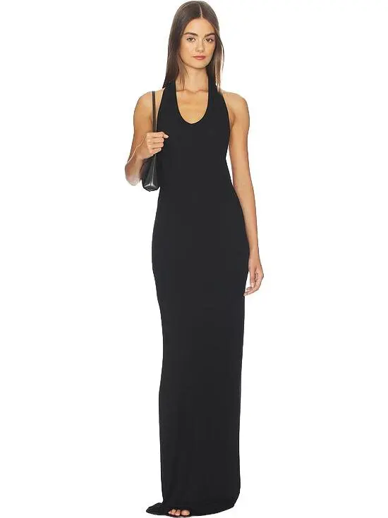 Enza Costa Silk Rib U-neck Halter Maxi Dress - Black