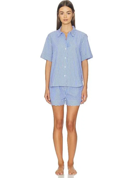 Polo Ralph Lauren Short Sleeve Scallop Short Set - White Cloud & Amparo Blue