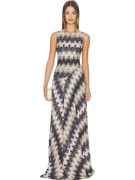 Missoni Sleeveless Maxi Dress - Multi Blue & White