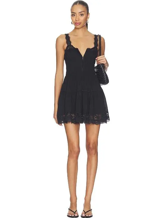 Free People Mini Slip With Lace Trim - Black