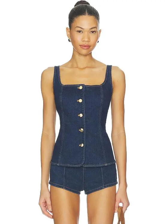 Good American Sleeveless Button-front Denim Top - Indigo1169