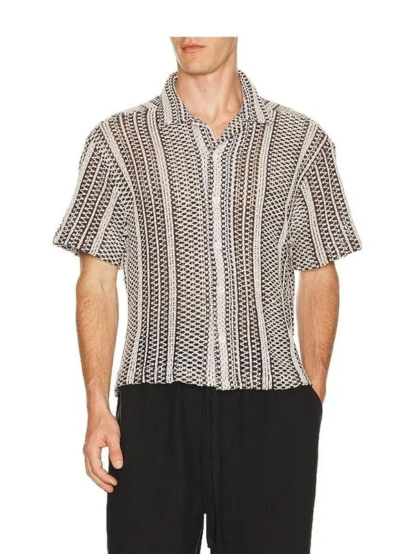 PERCIVAL Hugh Crochet Cuban Shirt In Brown - Black