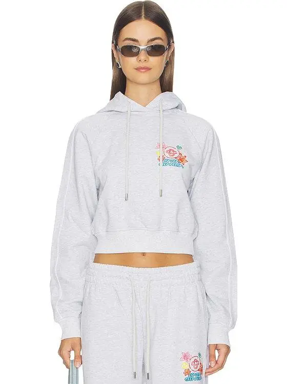 Casablanca Embroidered Cropped Hoodie - Grey Marle