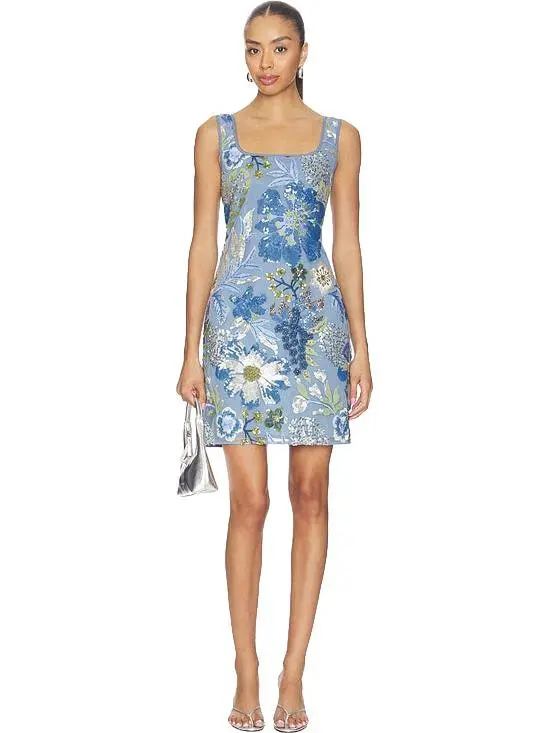 Le Superbe Cote D Azur Tank Dress - Blue Sky Floral Sequins