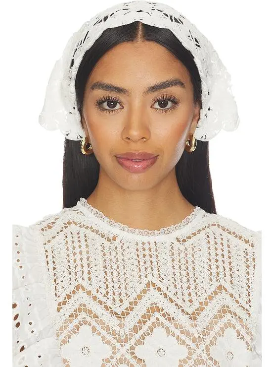 SELF-PORTRAIT Cotton Crochet Bandana - White