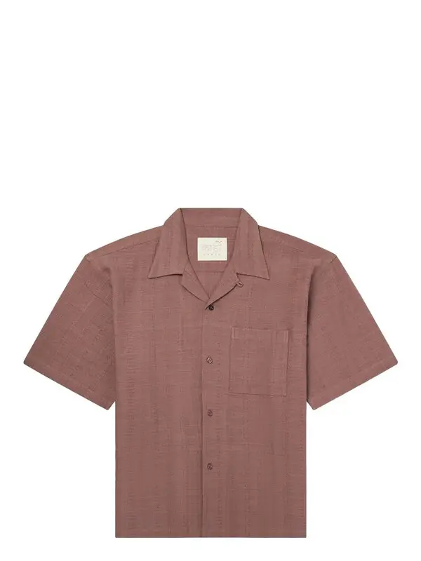 KARDO Rohit Convertible-collar Cotton-jacquard Shirt - Brown