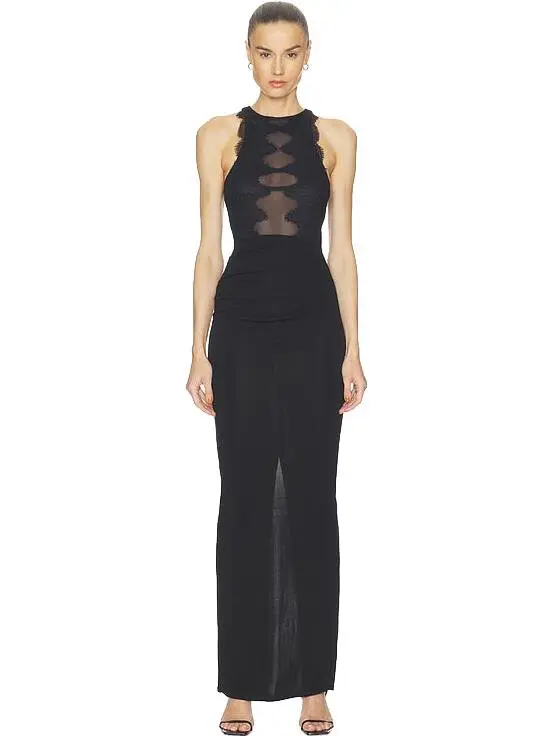 HAELO Wave Lace Evening Dress - Black