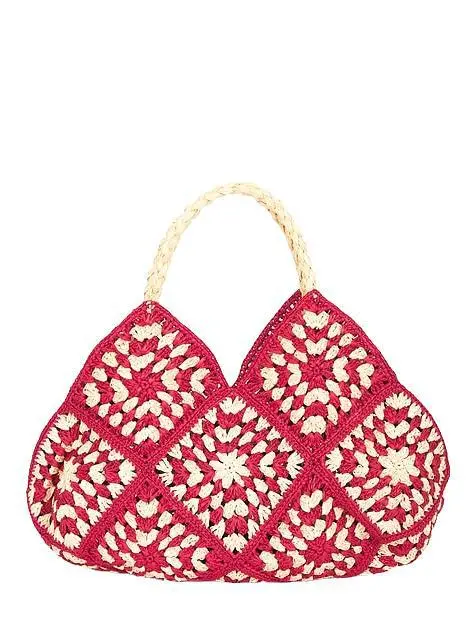BTB LOS ANGELES Stormi Raffia Tote Bag - Red & Natural