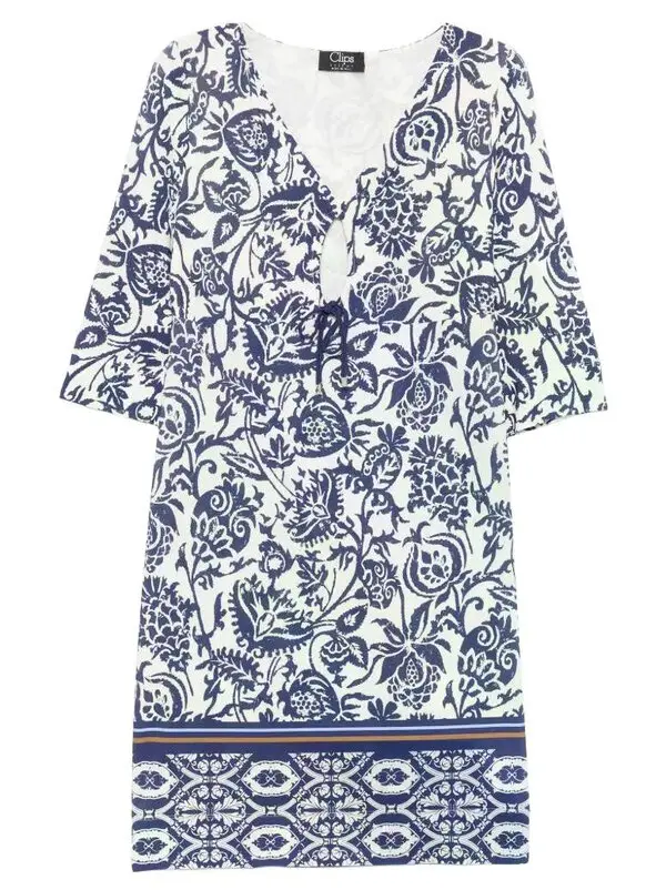 CLIPS Floral-print Tie-front Mini Dress - Neutrals