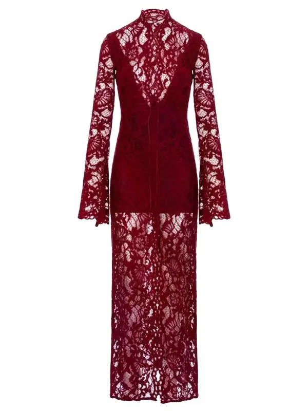 MANURI Lace-up Midi Dress - Red