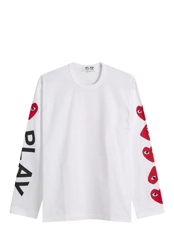 Play Comme Des Garcon Red Heart Long Sleeve T-shirt - White