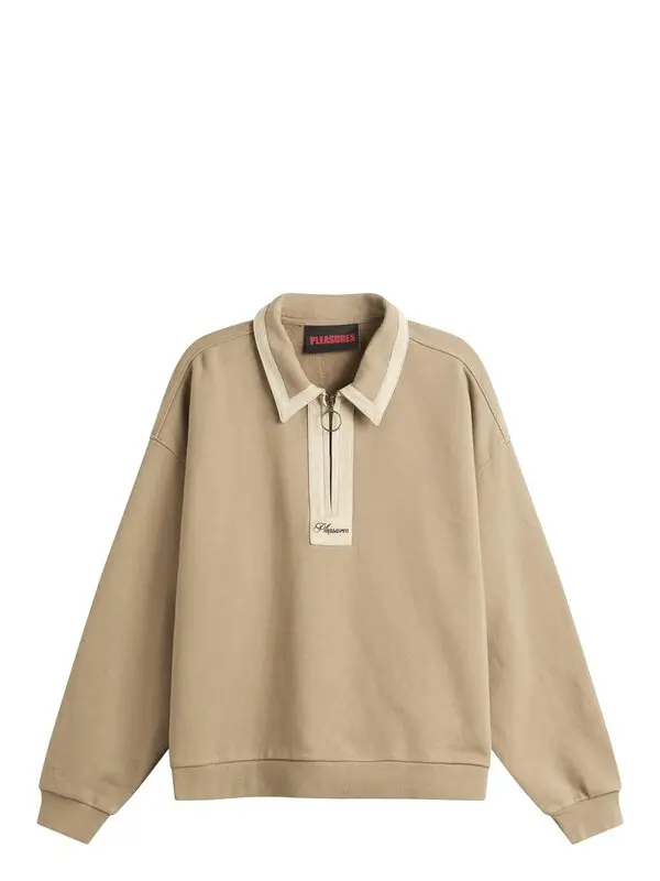 PLEASURES Drift Zip Long Sleeve Polo - Tan