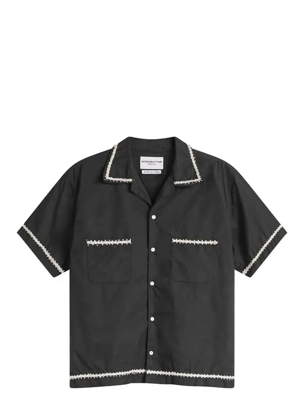 NOMARHYTHM TEXTILE Trim Embroidery Open Collar Shirt - Black
