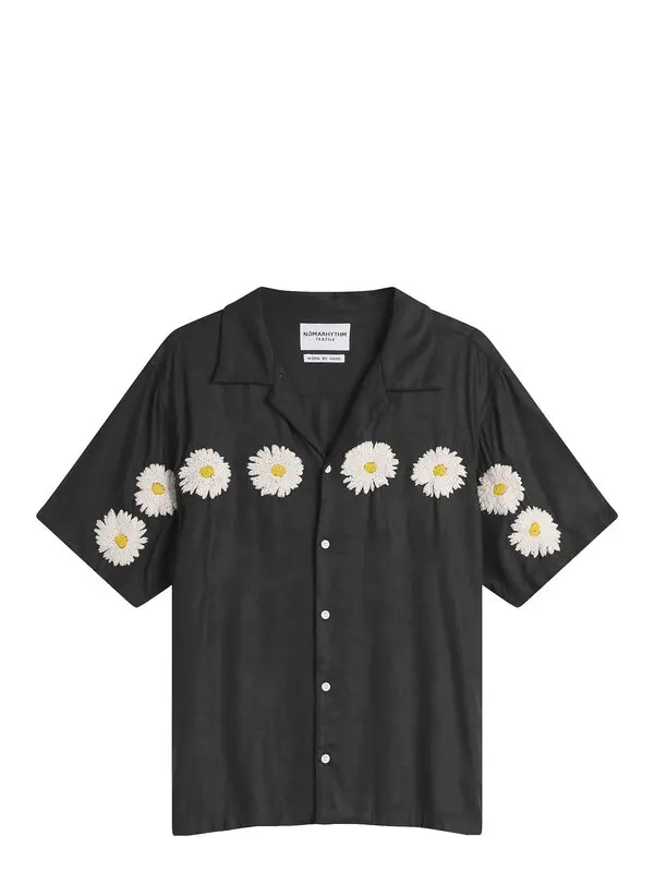 NOMARHYTHM TEXTILE Flower Embroidery Open Collar Shirt - Black