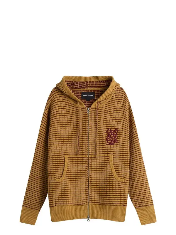 YESEYESEE Hooded Knit Zip-up - Yellow