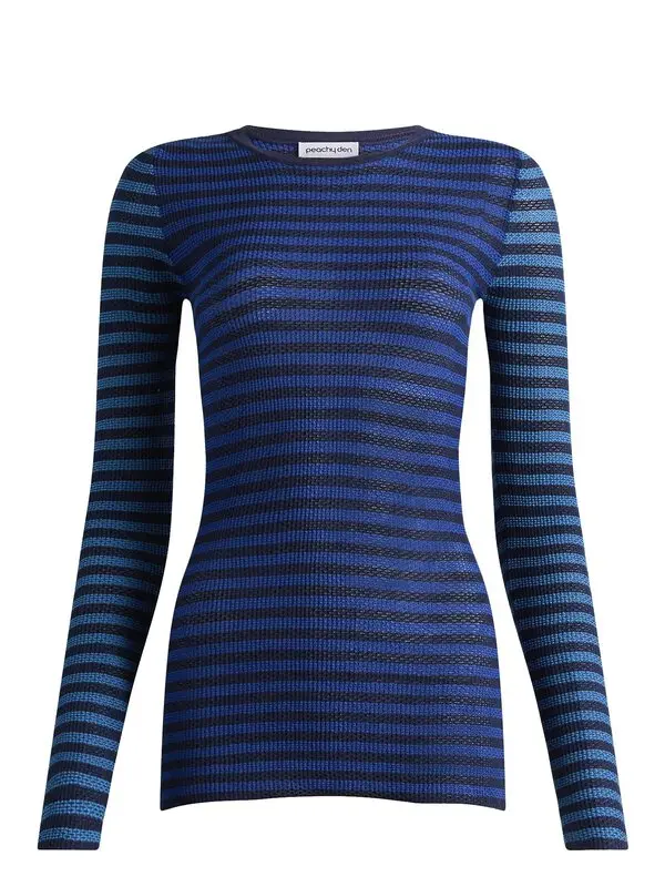 PEACHY DEN Elise Stripe Long Sleeve Top - Navy Stripe
