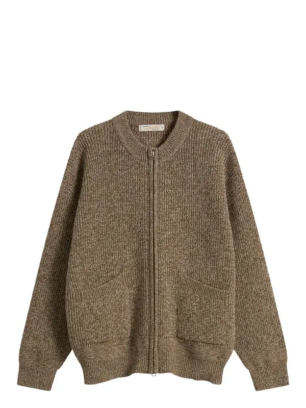 FRIZMWORKS Tweed Wool Deck Zip Cardigan - Brown