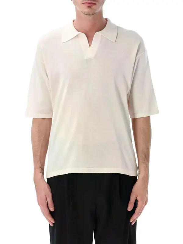 ROBERTO COLLINA Fine-knit V-neck Polo Shirt - Neutrals