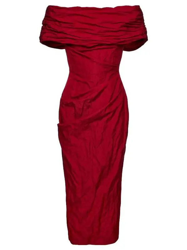Magda Butrym Off-shoulder Draped Midi Dress - Red