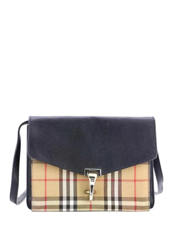 Burberry Macken Leather And Vintage Check Canvas Crossbody Bag - Black