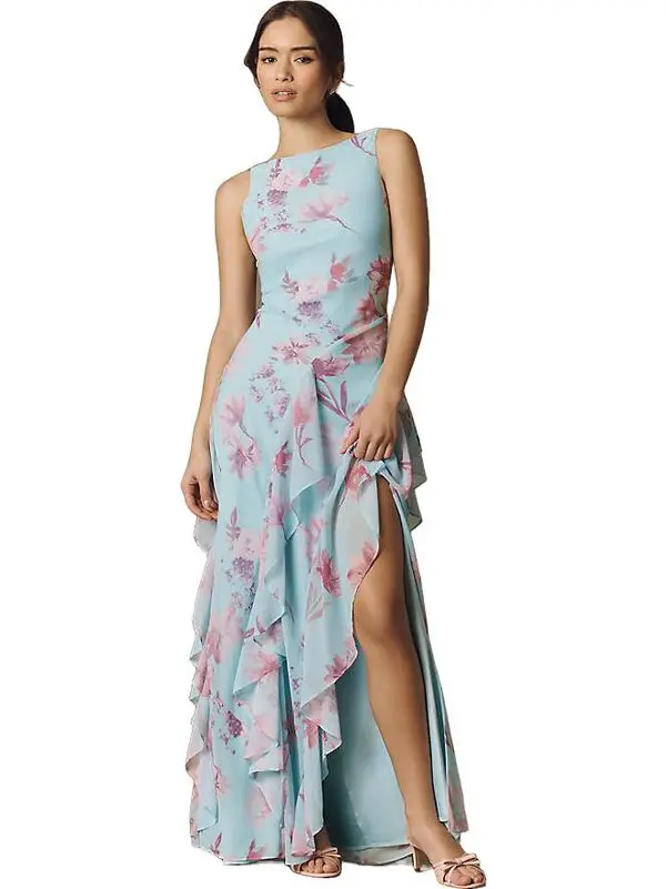 Bhldn Tiered Ruffle Maxi Dress - Aqua Watercolor