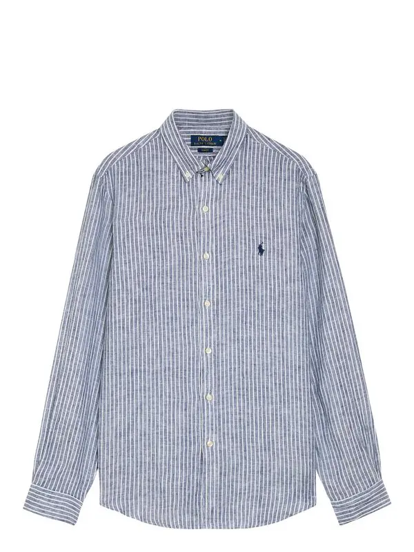 Polo Ralph Lauren Striped Logo-embroidered Linen Shirt - Navy