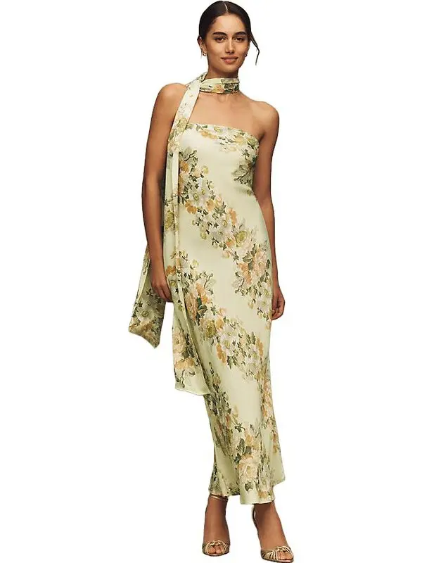 Bhldn Strapless Maxi Dress With Scarf - Sage Cascading Blooms
