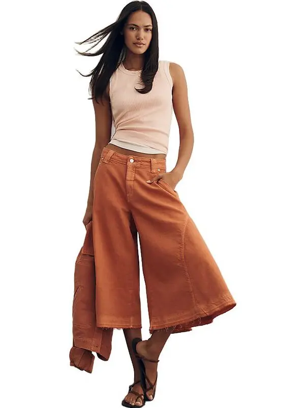 PILCRO Regenerative Cotton Circle Crop High-rise Culotte Jeans - Peach