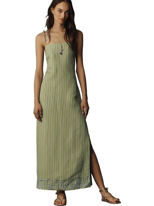 THE WOLF GANG Elm Embroidered Maxi Dress - Peppermint Stripe