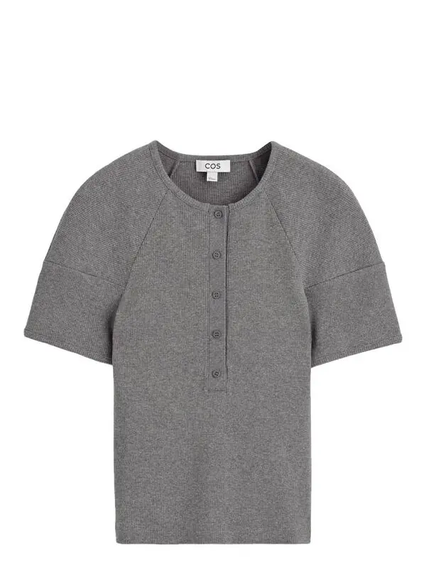 Cos Rounded Ribbed Jersey Henley Top - Gray