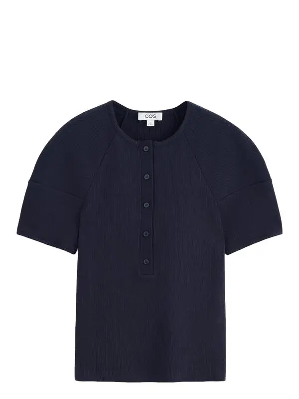 Cos Rounded Ribbed Jersey Henley Top - Navy