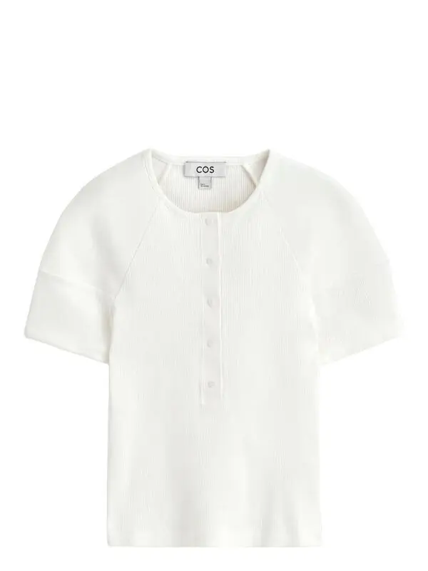 Cos Rounded Ribbed Jersey Henley Top - White