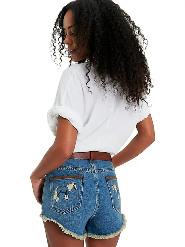 UNDERSTATED LEATHER Embroidered Western Shorts - Vintage Blue