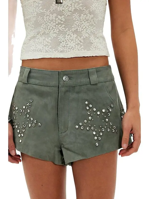 UNDERSTATED LEATHER Starburst Suede Shorts - Agave Green