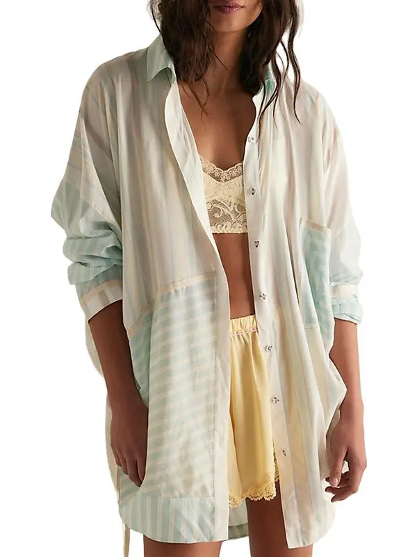Free People Enjoy The Stripe Lounge Shirt - Bright Blue Combo