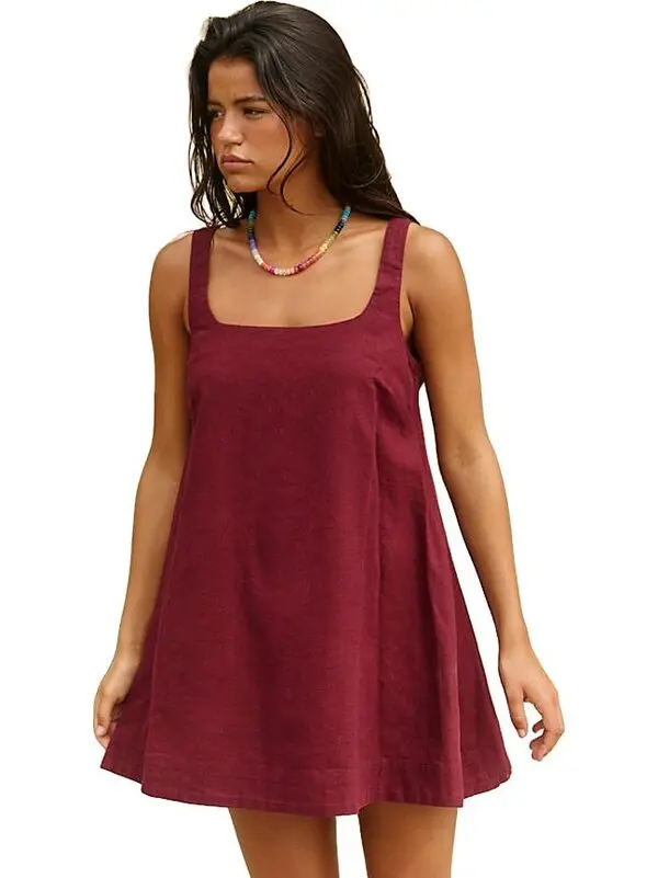 Free People Breezy Linen Mini Shift Dress - Chocolate Truffle