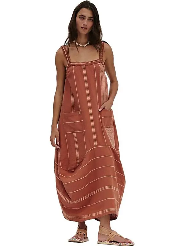 Free People Wilder Midi Dress - Latte Combo