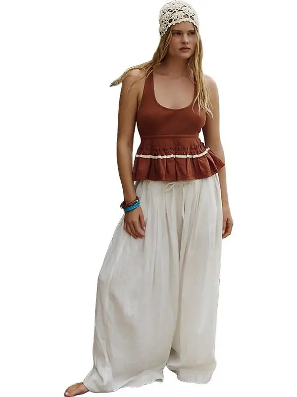 Free People Sweet Escape Linen Wide Leg Trousers - Clean Ivory