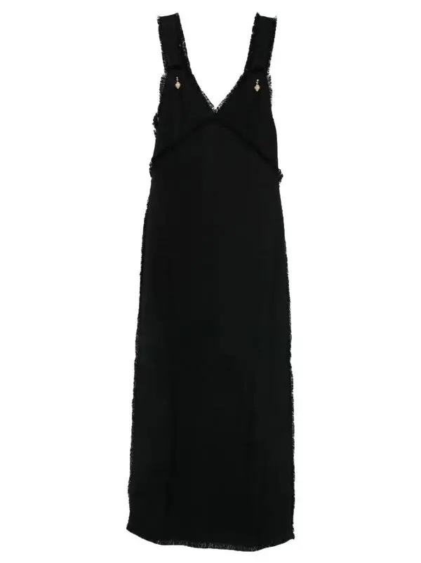 TOTEME Frayed-edges V-neck Midi Dress - Black