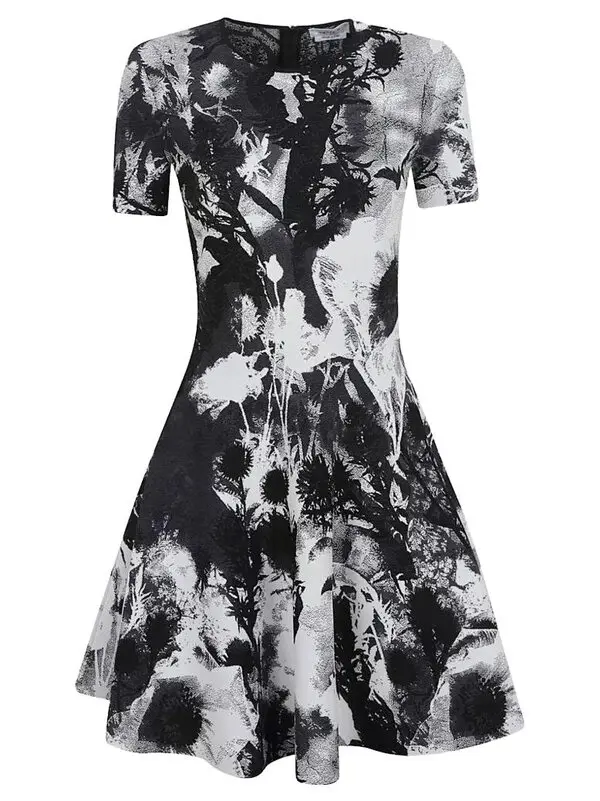 Alexander McQueen Floral-jacquard A-line Dress - Black