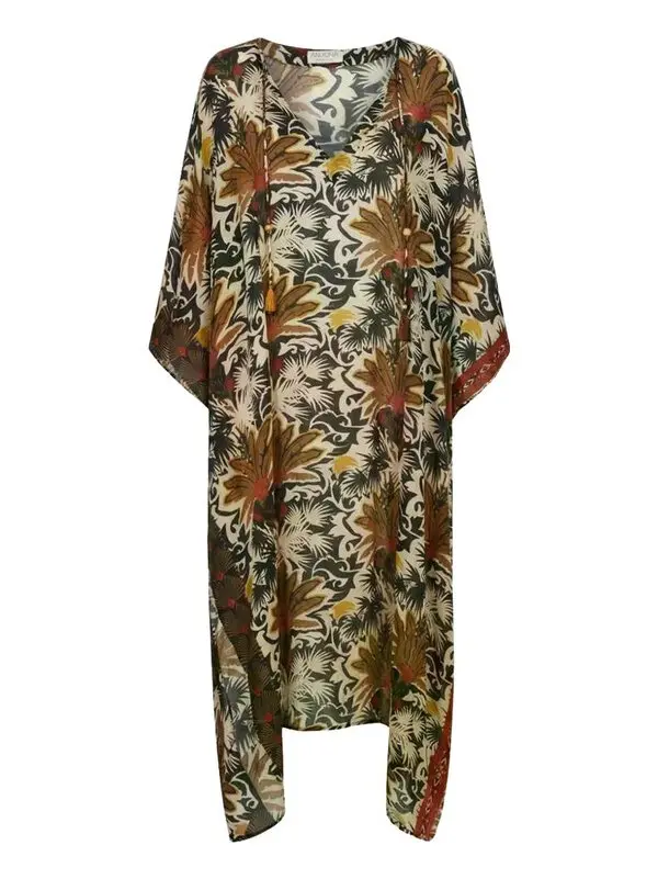 Anjuna Floral-print Drawstring Kaftan - Neutrals