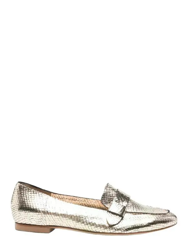 ANNA F. Snakeskin-effect Metallic Loafers - Gold