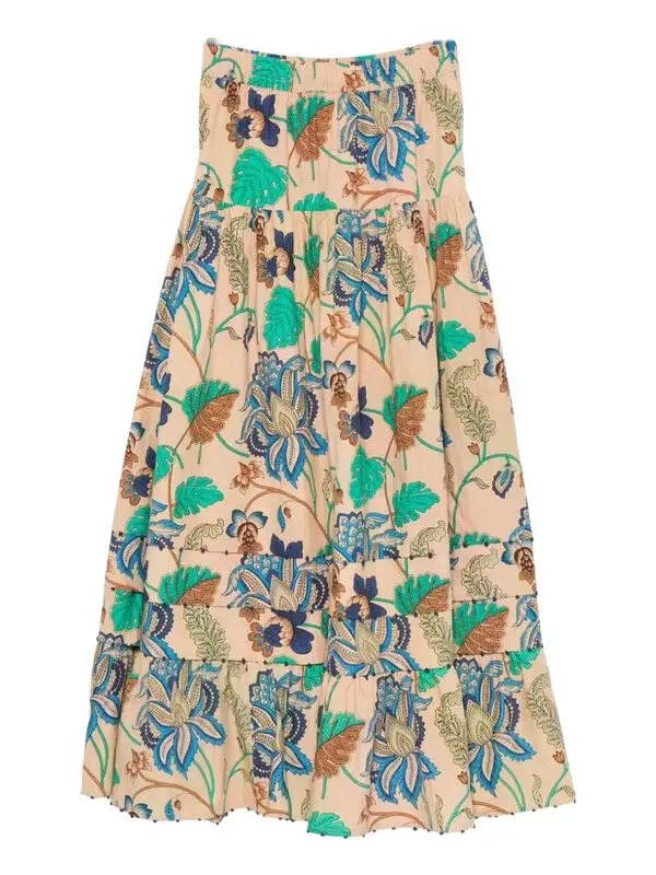 PHILIPPA 1970 Wendy Floral-print Tiered Long Skirt - Neutrals