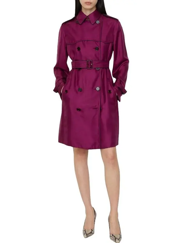 Burberry Long Silk Foxfield Trench Coat - Purple