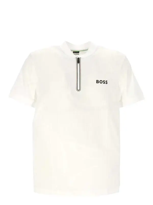 BOSS Perforated Quarter-zip Polo Shirt - White